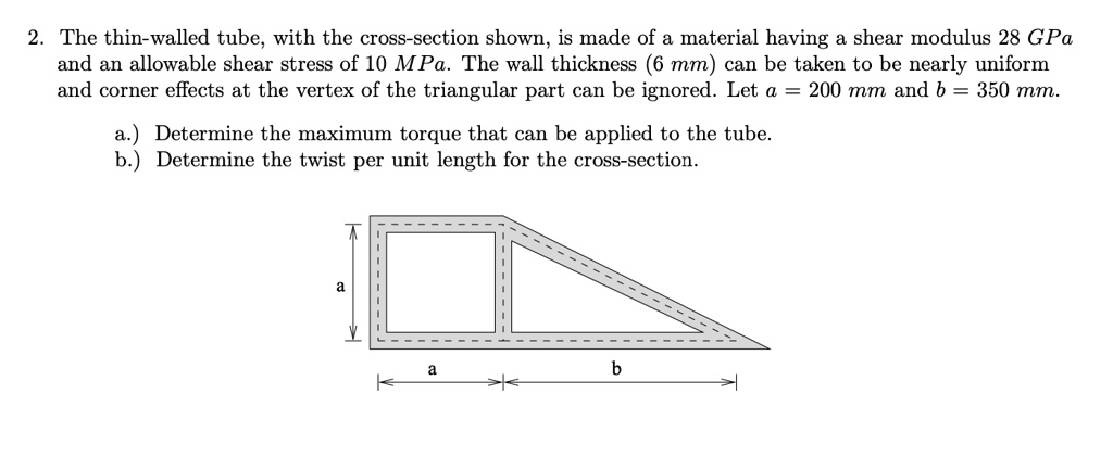 SOLVED: 2. The thin-walled tube, with the cross-section shown, is made ...