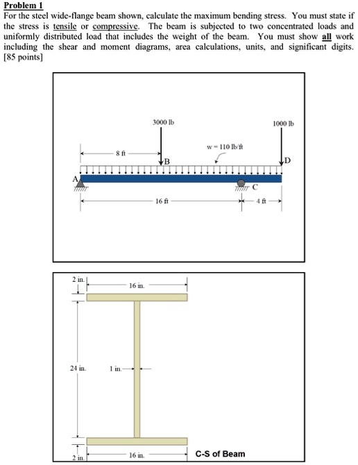 SOLVED: Problem 1: For the steel wide-flange beam shown, calculate the ...