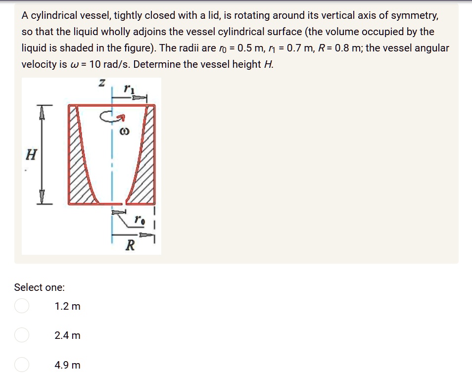 SOLVED: A cylindrical vessel, tightly closed with a lid, is rotating ...