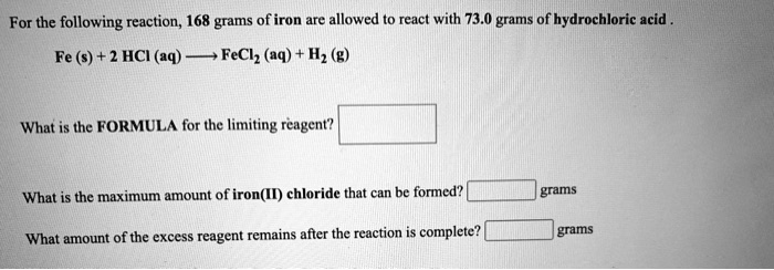 SOLVED: For the following reaction, 168 grams of iron are allowed to ...