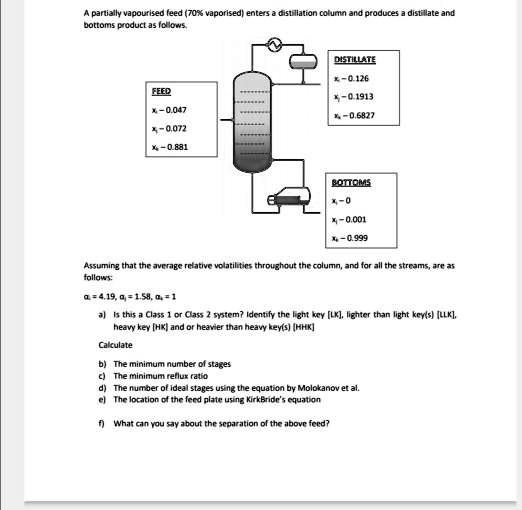 A partially vapourised feed (70% vaporised) enters a distillation ...