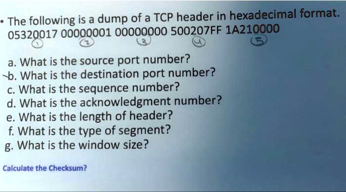 The Following Is A Dump Of A Tcp Header In Hexadecimal Format 05320017 00000001 00000000