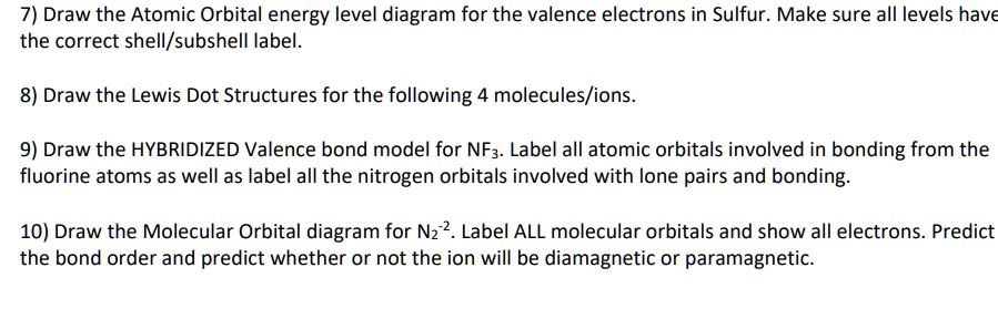 7) Draw the Atomic Orbital energy level diagram for the valence ...