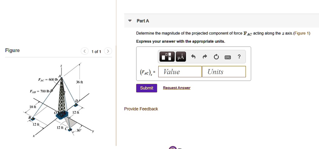 Determine the magnitude of the projected component of force FAc acting ...