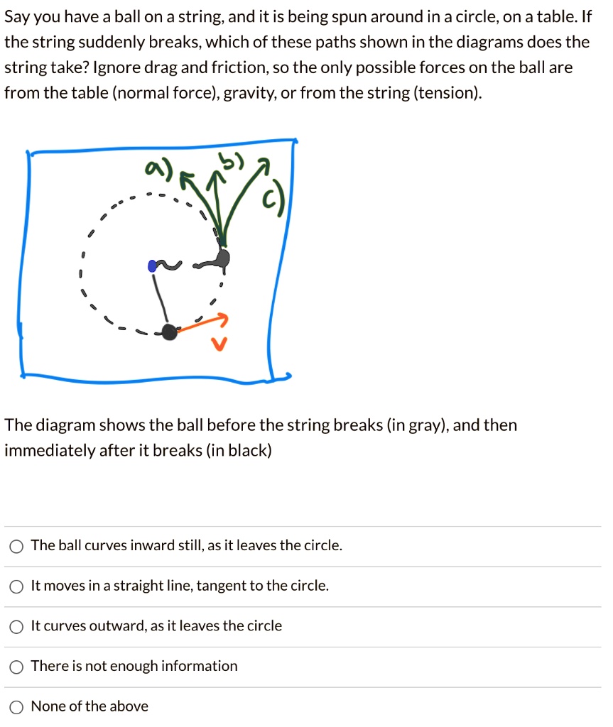 SOLVED: Say you have a ball on a string, and it is being spun around in ...