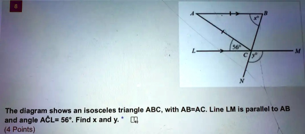 SOLVED: 569 The diagram shows an isosceles triangle ABC, with AB-AC ...