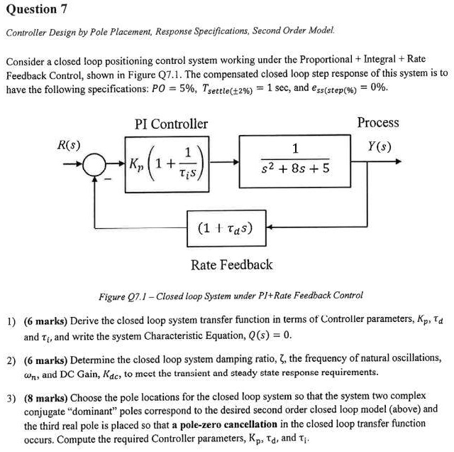 SOLVED: Question 7 Controller Design by Pole Placement Response Specifications; Second Order ...