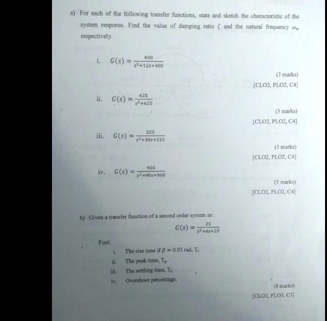 SOLVED: For each of the following transfer functions, state and sketch the characteristics of ...
