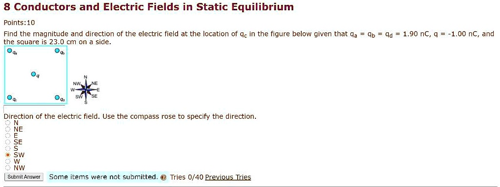 8 conductors and electric fields in static equilibrium points10 find the magnitude and direction ...