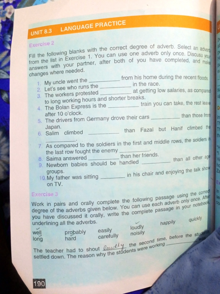 SOLVED: Please fill in the correct degree of adverb in exercise 1.