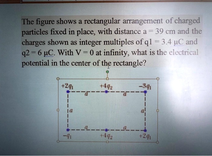 SOLVED: The figure shows a rectangular arrangement of charged particles fixed in place, with ...