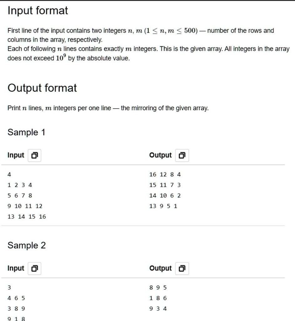 Solved Implement In C Without Using Functions Only With Matrix And Loops Input Format First 7185