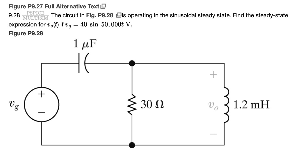 Figure P9.27 Full Alternative Text 9.28 PSPICE MULTISIM The circuit in ...
