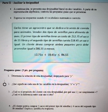 parte ii analizar la desigualdad a continuacion se presenta una desigualdad lineal en dos ...