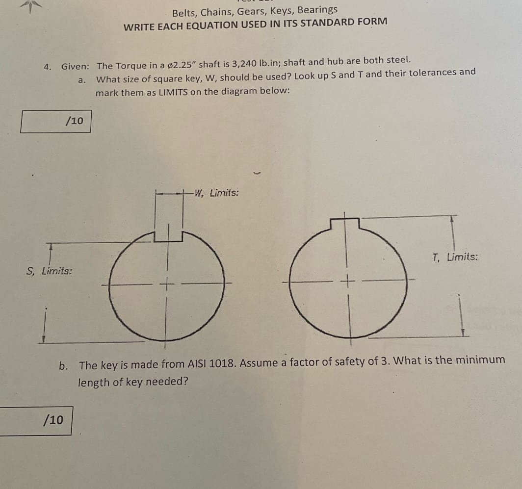 Belts, Chains, Gears, Keys, Bearings WRITE EACH EQUATION USED IN ITS ...