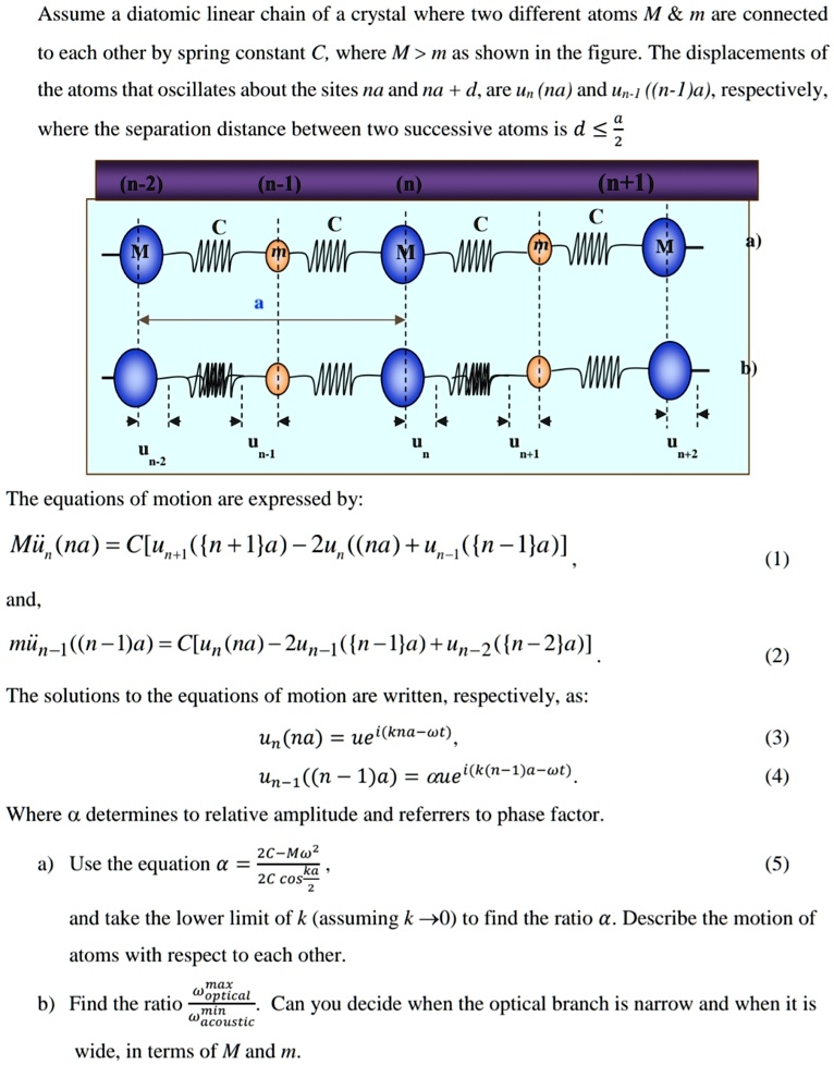 assume a diatomic linear chain of a crystal where two different atoms m ...
