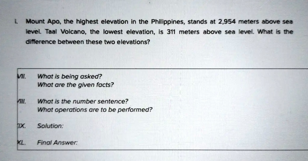SOLVED: Mount Apo; the highest elevation In the Philippines, stands at ...