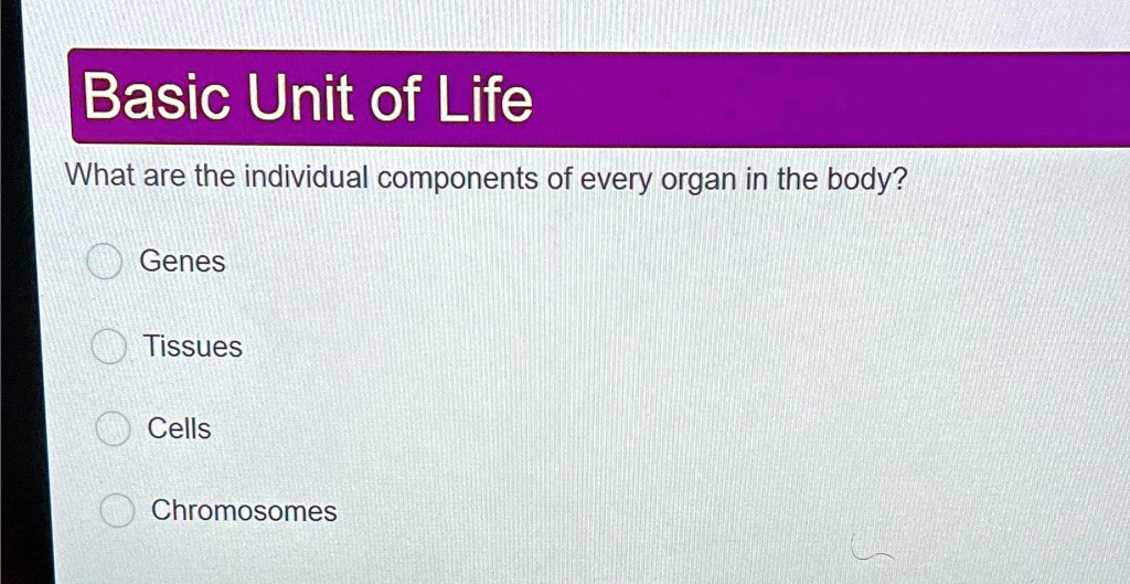 Basic Unit of Life What are the individual components of every organ in ...