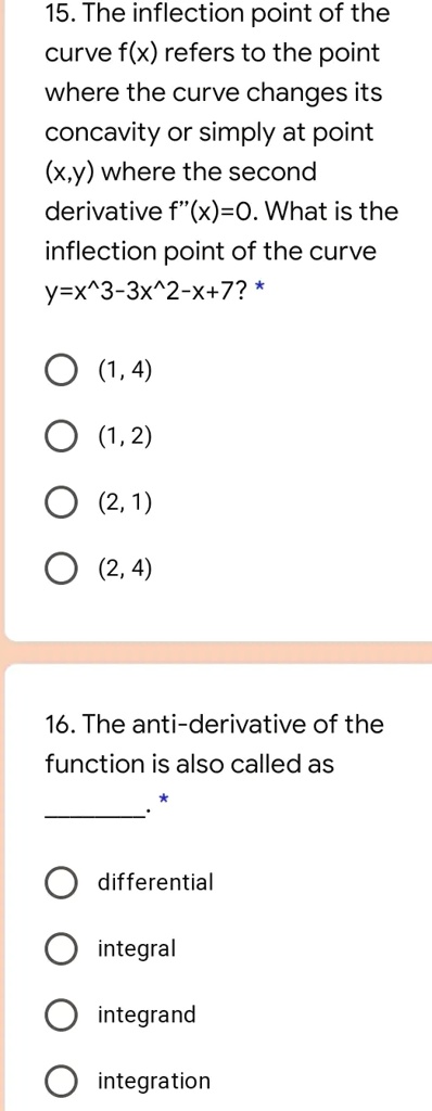 SOLVED: The inflection point of the curve f(x) refers to the point ...