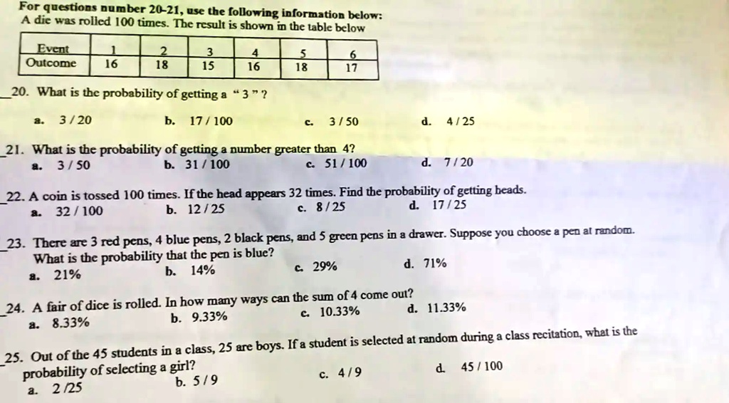 SOLVED: For questions number 20-21, use the following information below ...