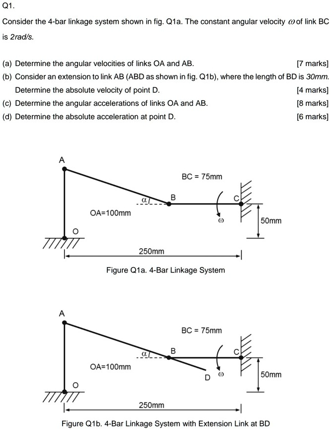 Q1. Consider the 4-bar linkage system shown in fig. Q1a. The constant angular velocity of link ...