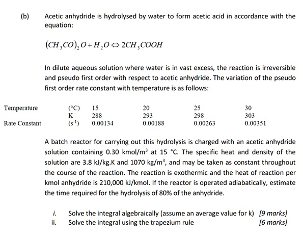 SOLVED: Acetic anhydride is hydrolyzed by water to form acetic acid in ...