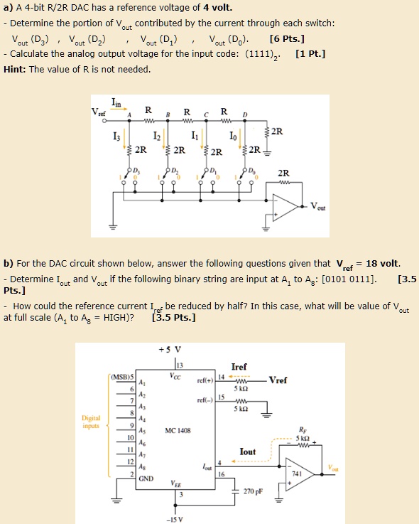 SOLVED: a) A 4-bit R/2R DAC has a reference voltage of 4 volt. - Determine the portion of V ...