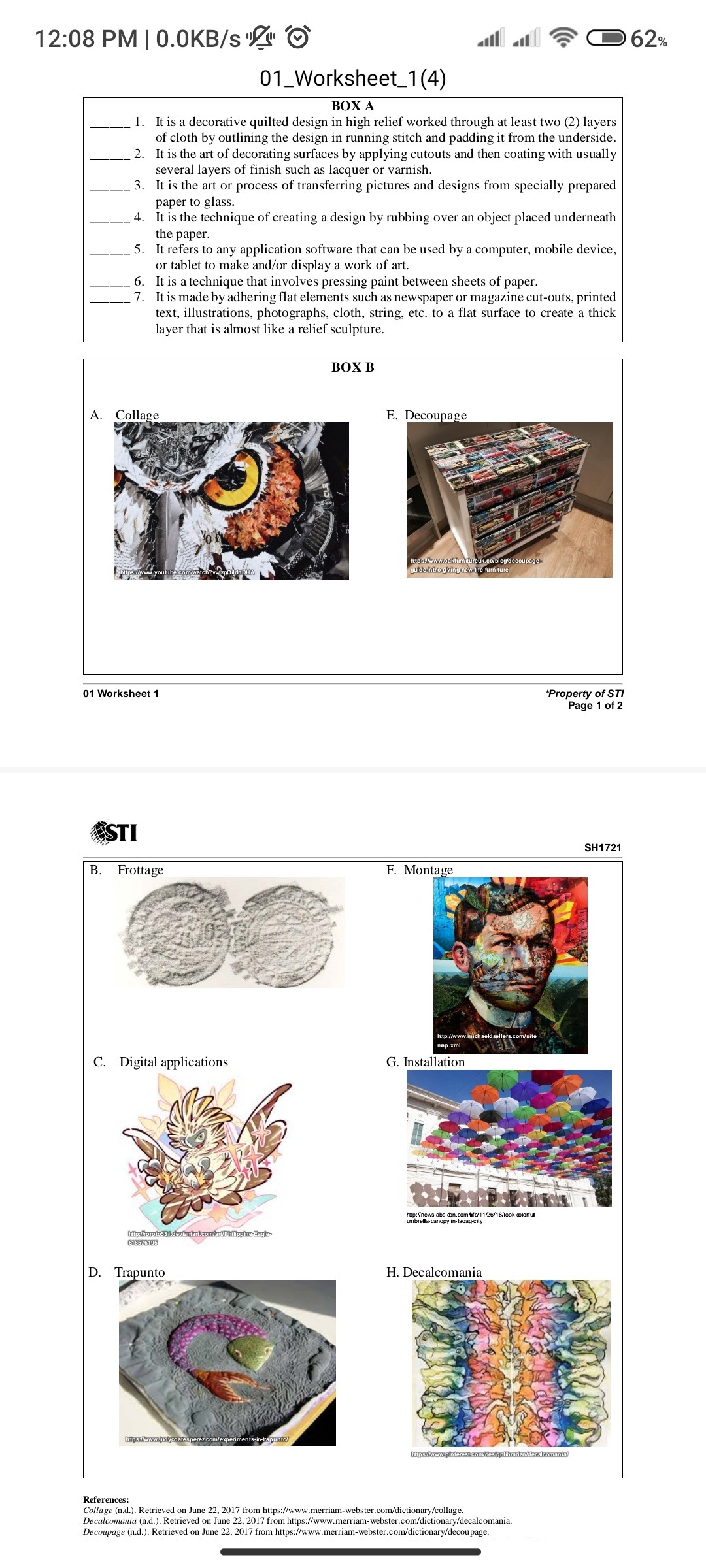 SOLVED: All “ 22 62 % 01Worksheet1(4) BOX A 1. It is a decorative ...