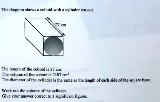 SOLVED: The diagram shows a cuboid with a cylinder cut out. The length ...