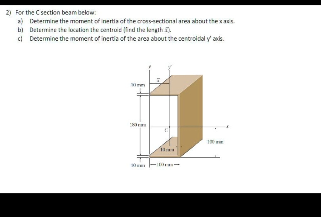 2) For the C section beam below: a) Determine the moment of inertia of ...