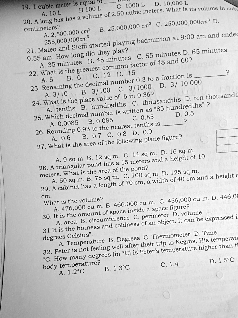 what is answer of thes 19 cubic meter is equa 0 c 1000 l 10000 l 100 a ...