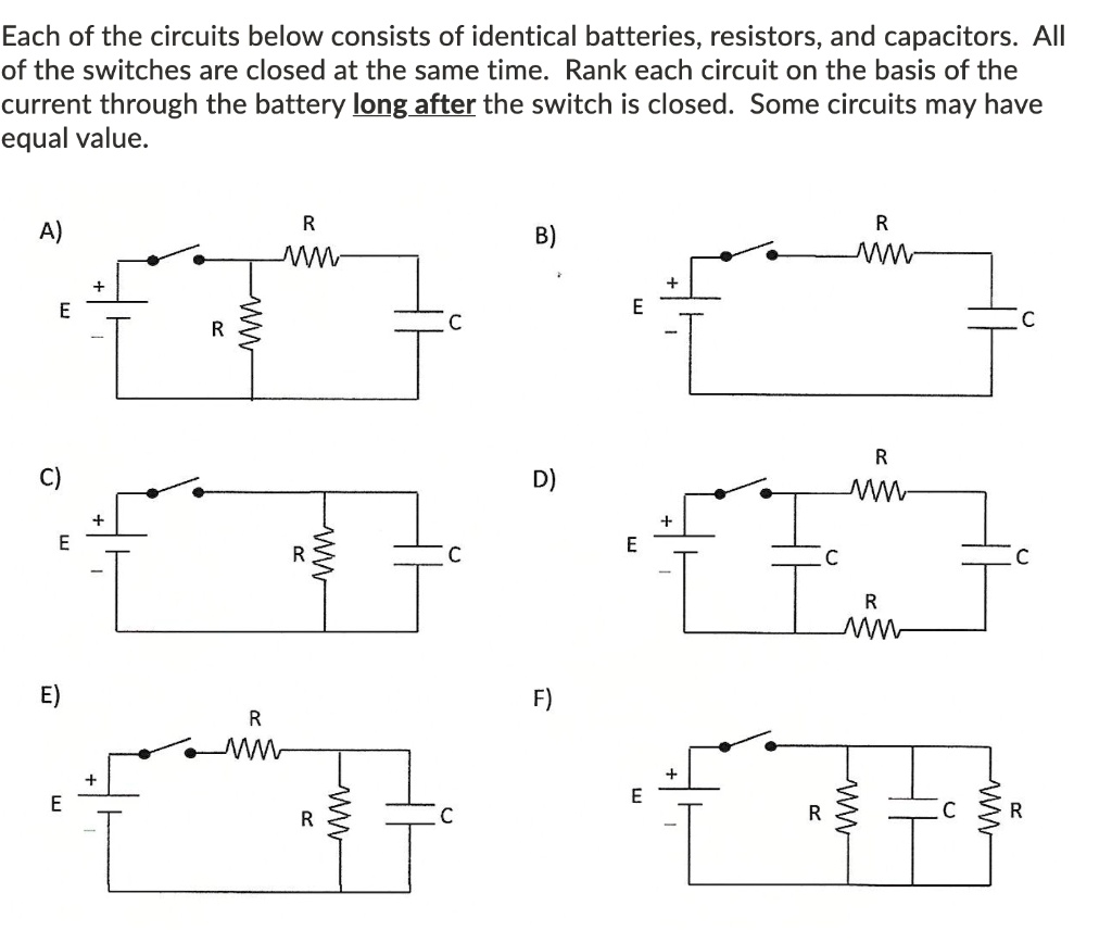 SOLVED: Each of the circuits below consists of identical batteries ...