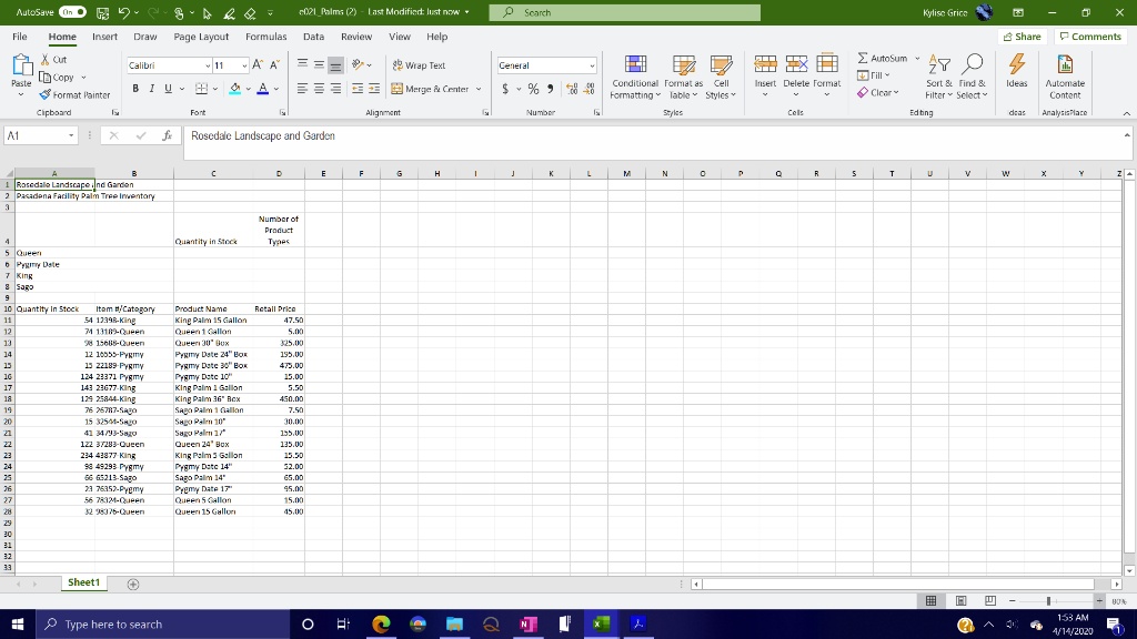 Rosedale Landscape and Garden Pasadena Facility Palm Tree Inventory ...