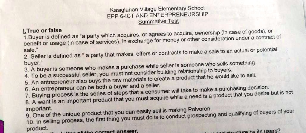 SOLVED: Pasagot po please need Kasiglahan Village Elementary School EPP ...