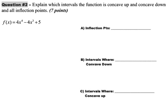 SOLVED: Question #2 Explain which intervals the function is concave up and concave down and all ...