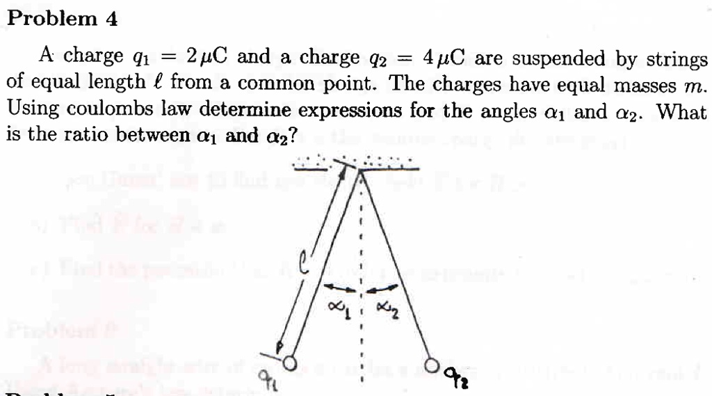 Problem 4 A charge q1 = 2μ C and a charge q2 = 4 μ C are suspended by strings of equal length l ...