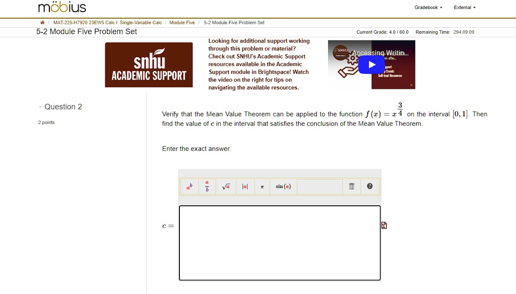 Question 2 2 points Verify that the Mean Value Theorem can be applied ...