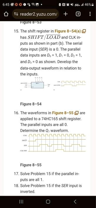 6:45 5G+46% ?? reader2.yuzu.com/ Figure 8-53 D 15. The shift register in Figure 8-54(a) has ...