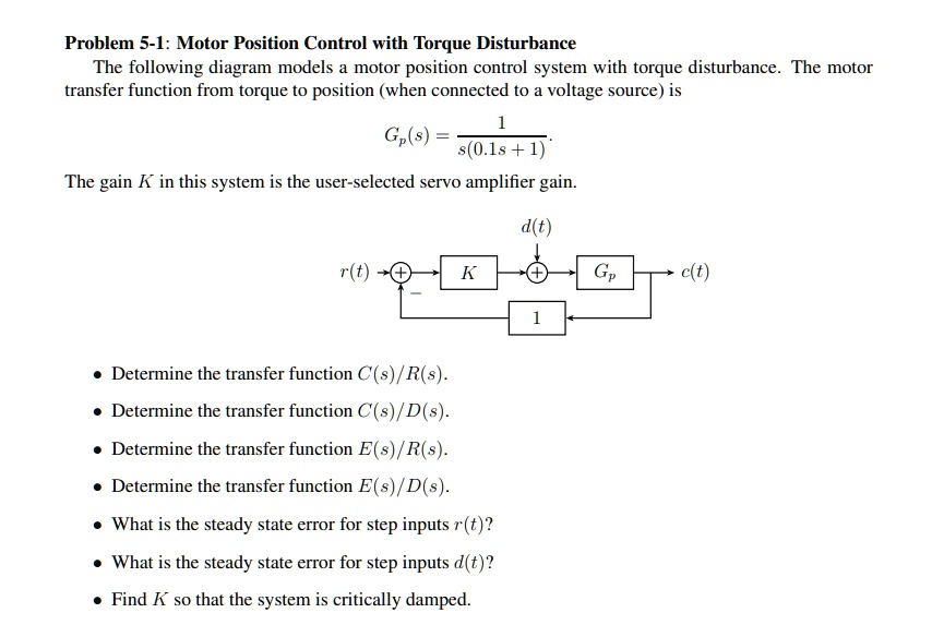 SOLVED: Problem 5-1: Motor Position Control with Torque Disturbance The following diagram models ...
