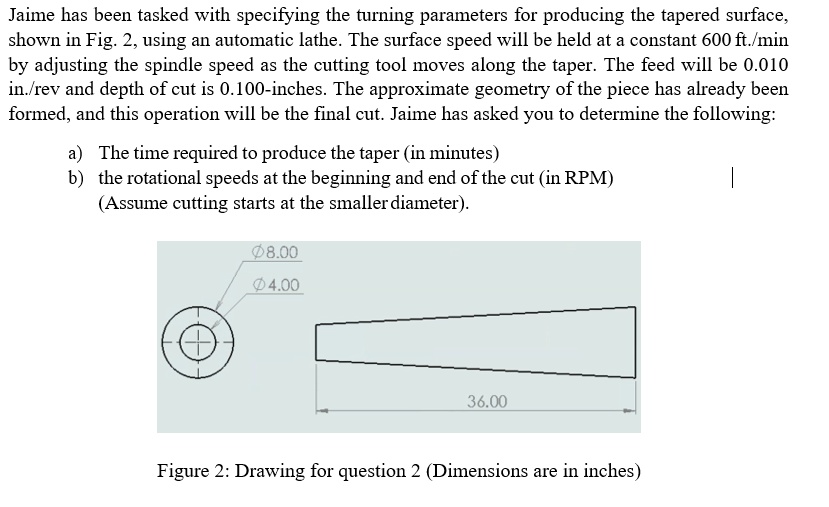 Jaime has been tasked with specifying the turning parameters for producing the tapered surface ...