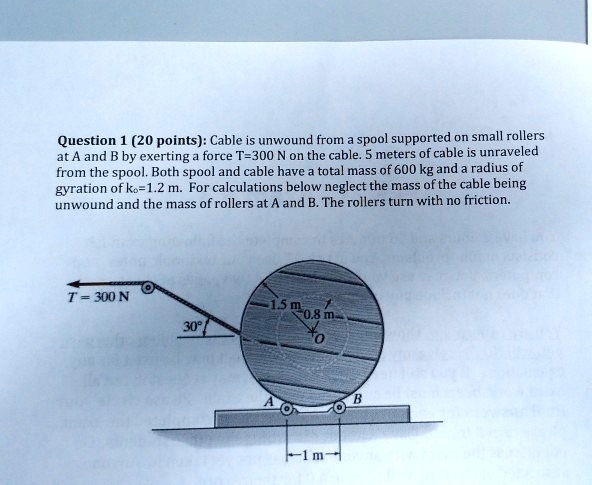 Question 1 (20 points): Cable is unwound from a spool supported on ...