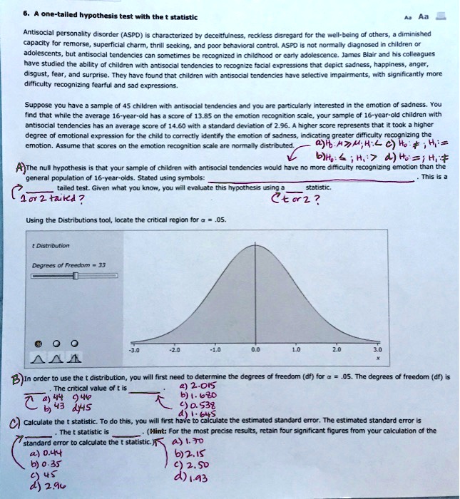 One-tailed hypothesis test with the = #tatistic Antisocial personality ...