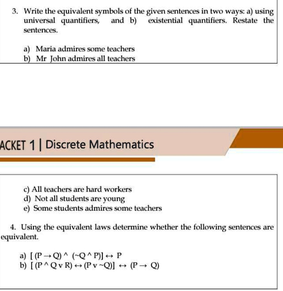 discrete mathematics 3 write the equivalent symbols of the given ...