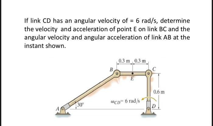 If link CD has an angular velocity of = 6 rad/s, determine the velocity and acceleration of ...