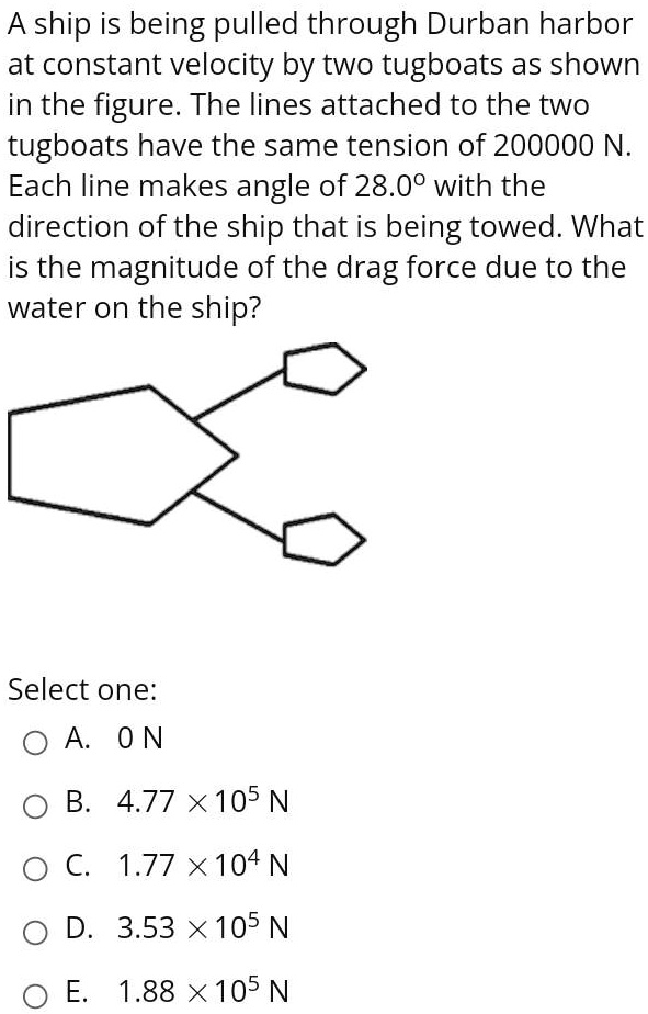 SOLVED: A ship is being pulled through Durban harbor at a constant ...