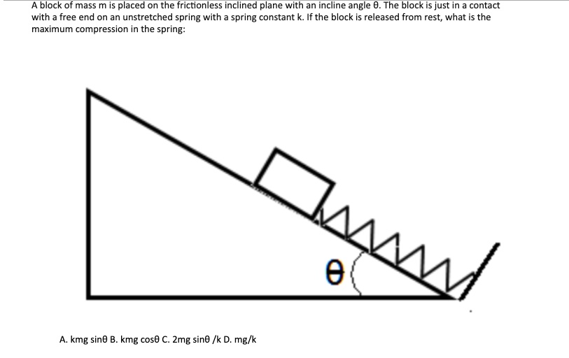 SOLVED: A block of mass m is placed on the frictionless inclined plane ...