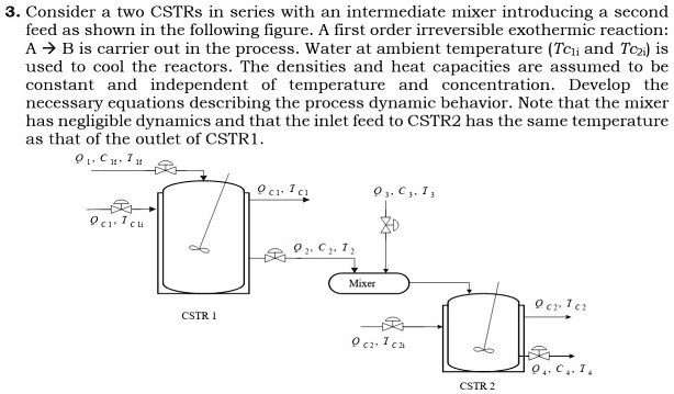 SOLVED: Consider two CSTRs in series with an intermnediate mixer introducing second feed as ...