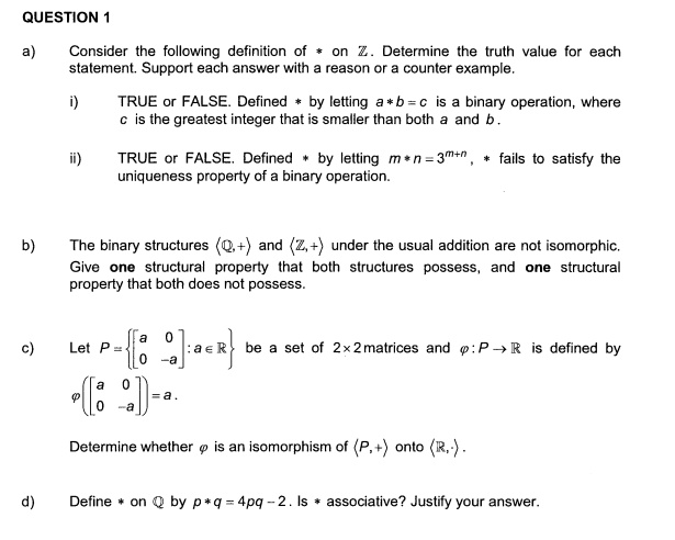 question consider the following definition determine the truth value ...