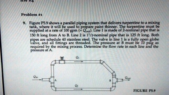 Problem #1 9. Figure P5.9 shows a parallel piping system that delivers ...