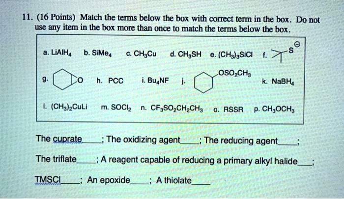 SOLVED: 11. (16 Points) Match the terms below the box with correct term ...